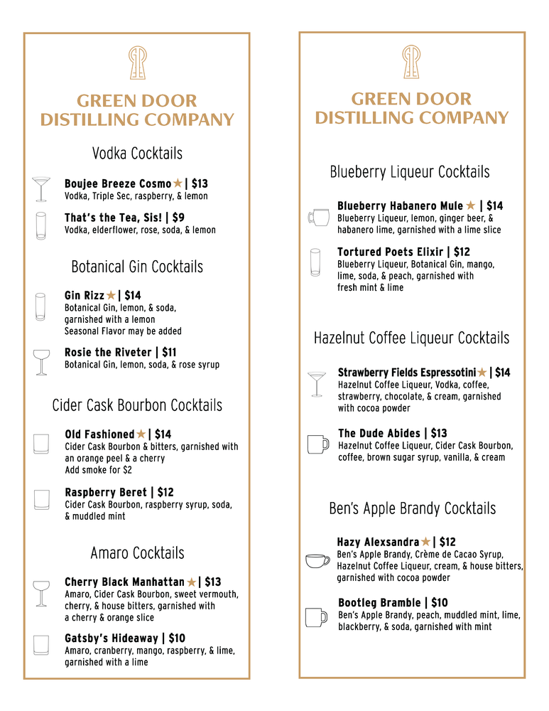 Green Door's Tasting Menu – Green Door Distilling