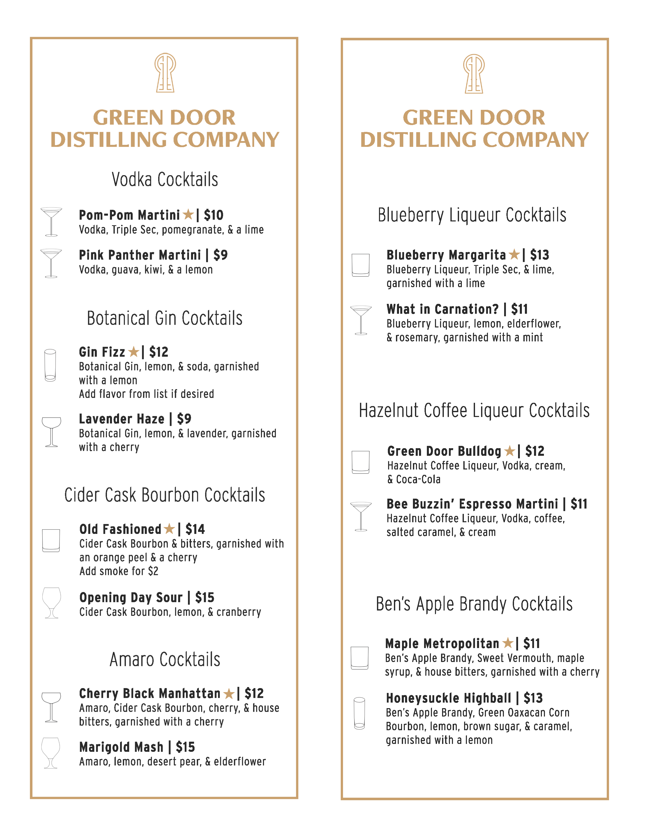 Green Door's Tasting Menu – Green Door Distilling